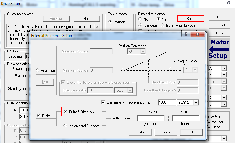 How to configure a Pulse & Direction external reference [GB/CM] | TECHNOSOFT MOTION Knowledge Base