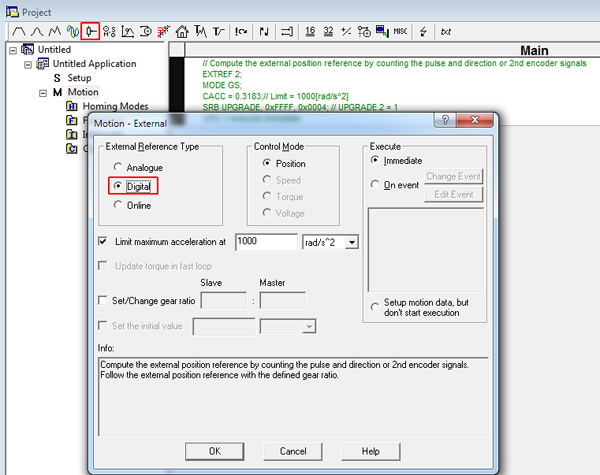 How to configure a Pulse & Direction external reference [GB/CM] | TECHNOSOFT MOTION Knowledge Base